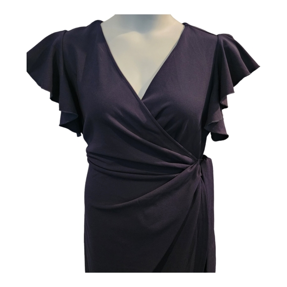 Oten | Dresses | Nwt Oten Navy Deep V Neck Ruffle Sleeve Sheath Faux ...